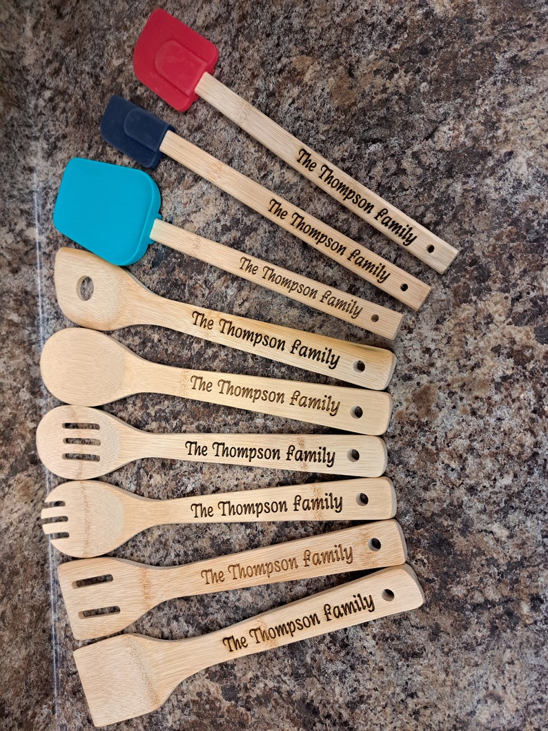 Personalized Bamboo Utensil Set 9pc | Engraved Kitchen Tools | Chef ...