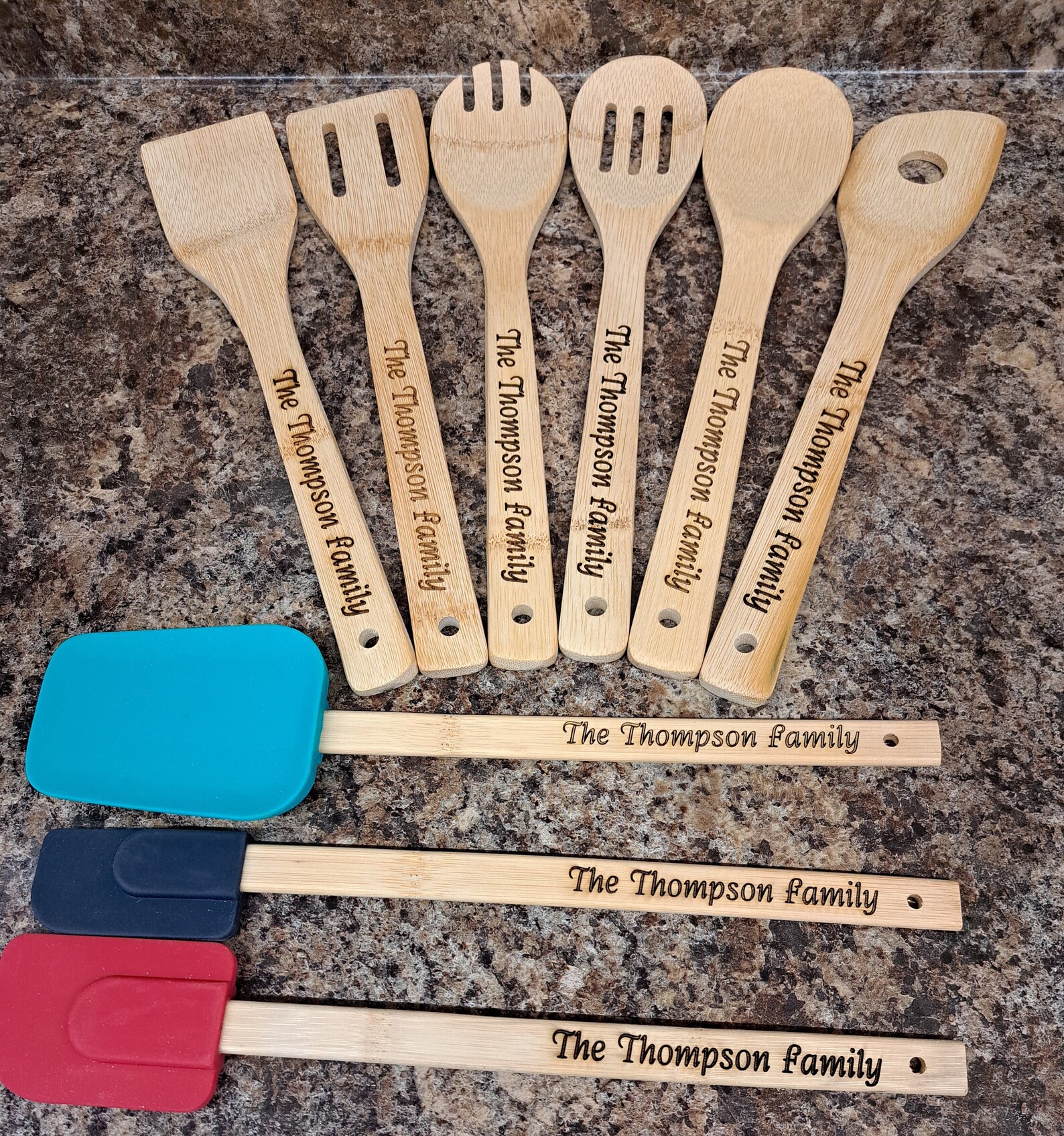 Personalized Bamboo Utensil Set 9pc | Engraved Kitchen Tools | Chef ...