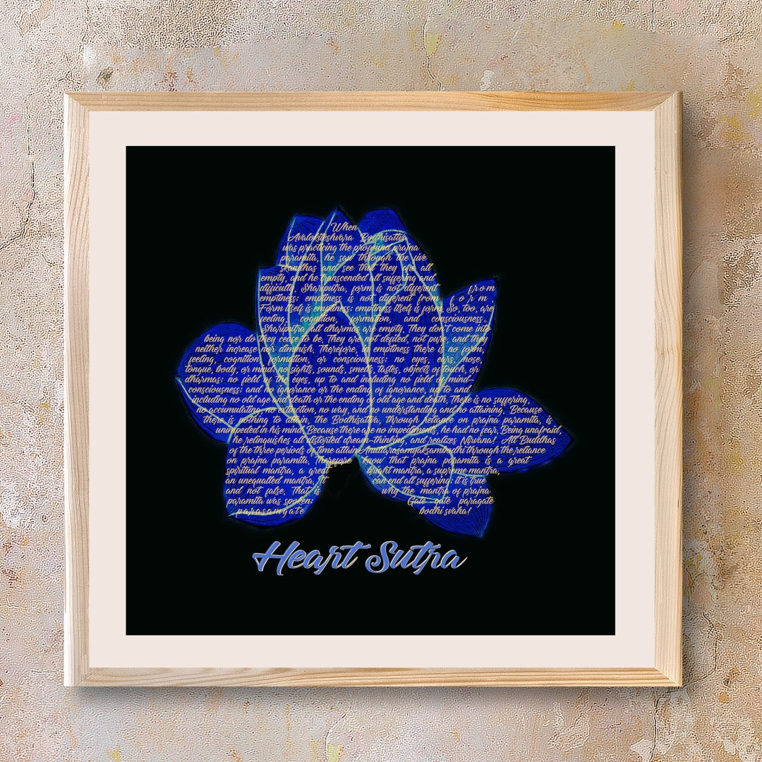 Heart Sutra With Blue Lotus Digital Download, Sutta Scripture Art ...