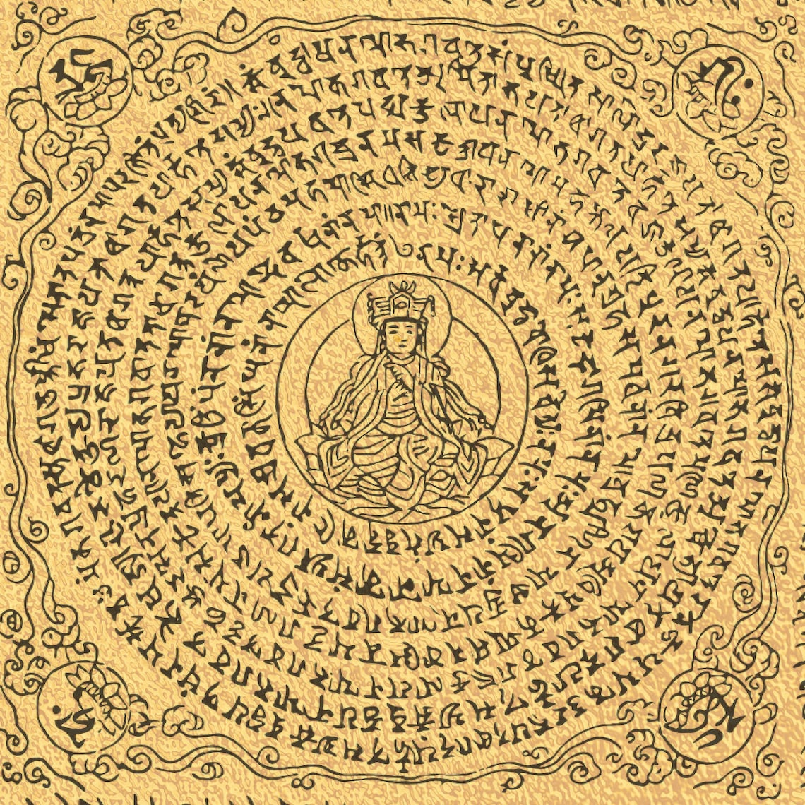 Shurangama Mantra Sanskrit Mandala Poster Vintage Print, Written in ...