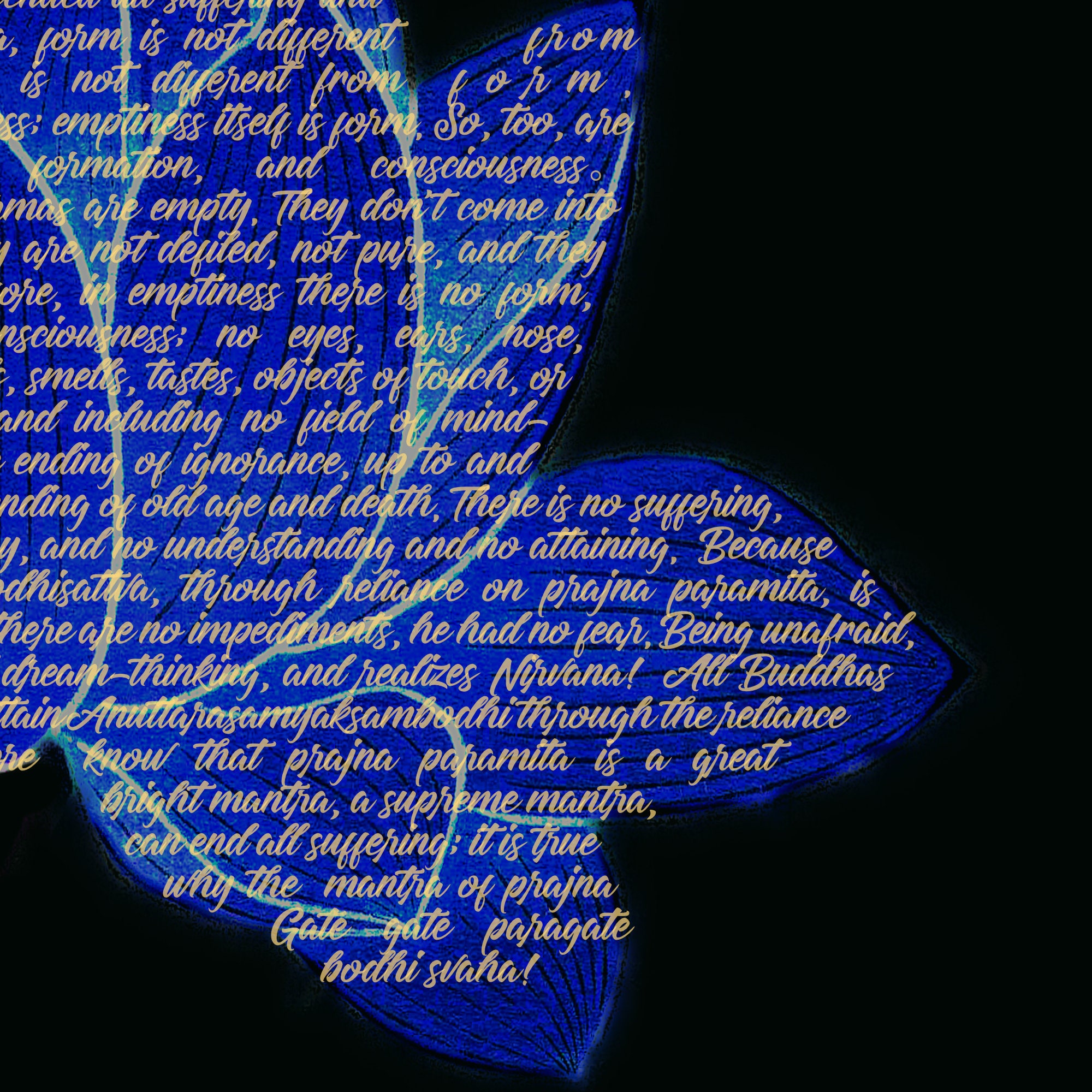 Heart Sutra With Blue Lotus, Buddhist Teachings, Prajna Paramita, Sutta ...