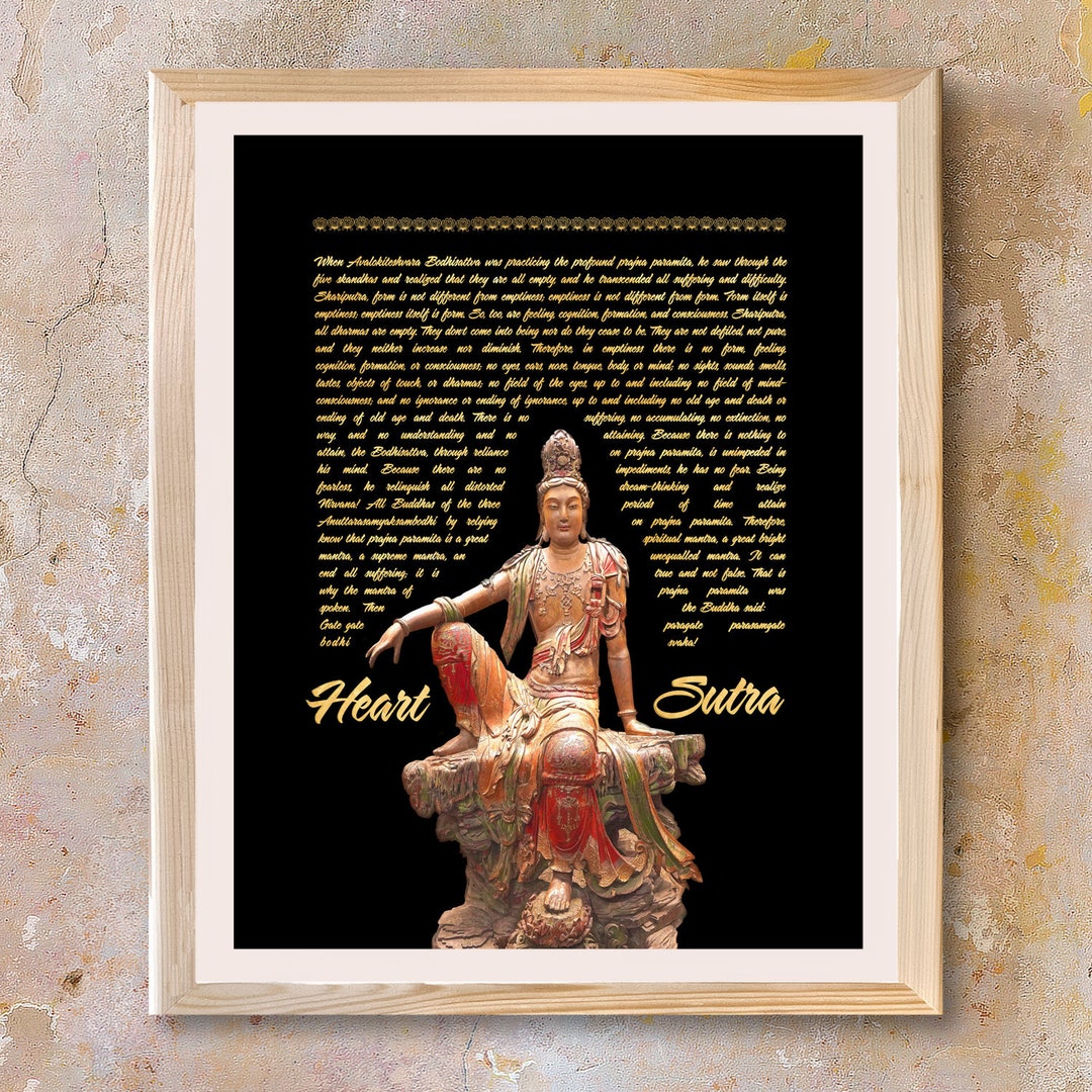 Heart Sutra With Guan Yin Statue Poster Art Print, Sutra Scripture ...
