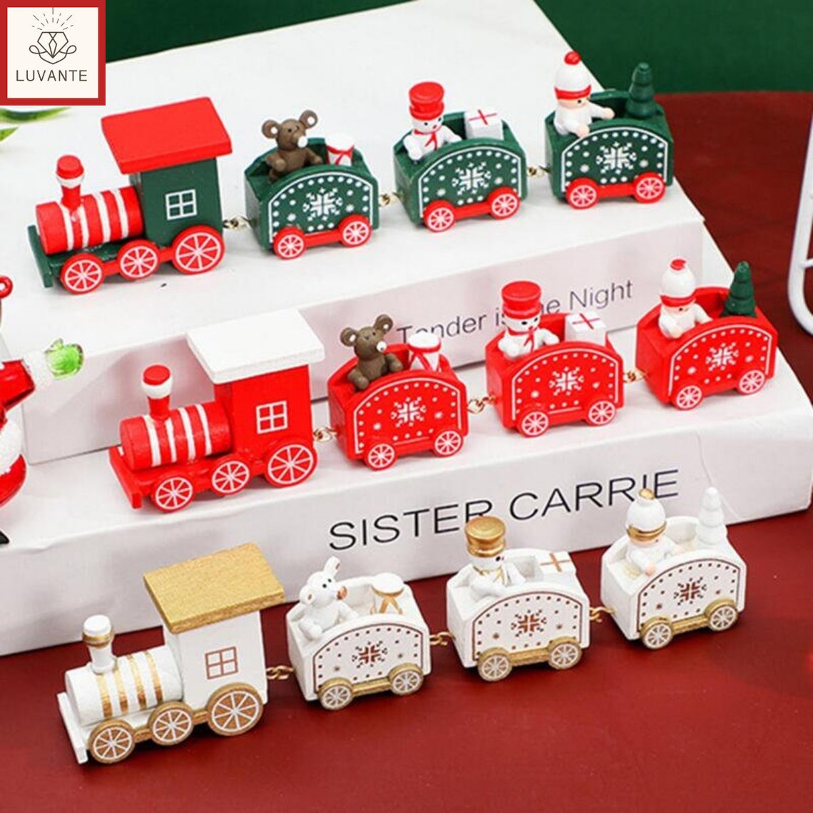 Wooden Christmas Train, Hand Painted Ornaments, Multiple Paint Styles ...