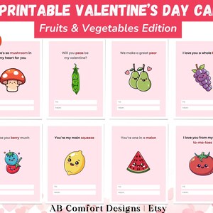 24 Printable Fruit & Vegetables Valentine's Day Cards, Funny Food ...