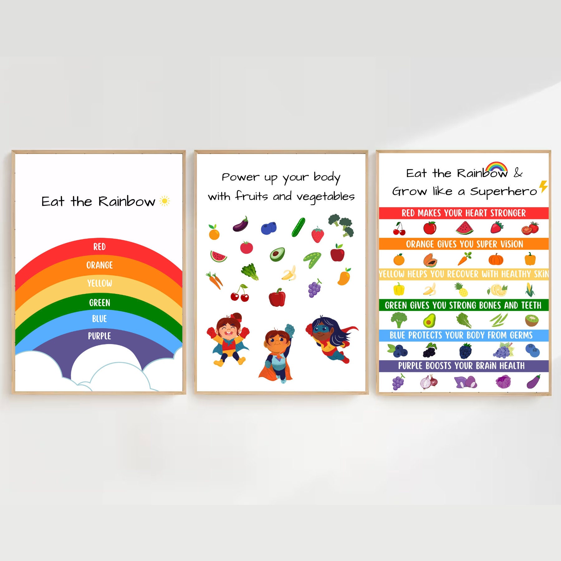 Set of 3 Educational Nutrition Posters, Eat the Rainbow Printable ...
