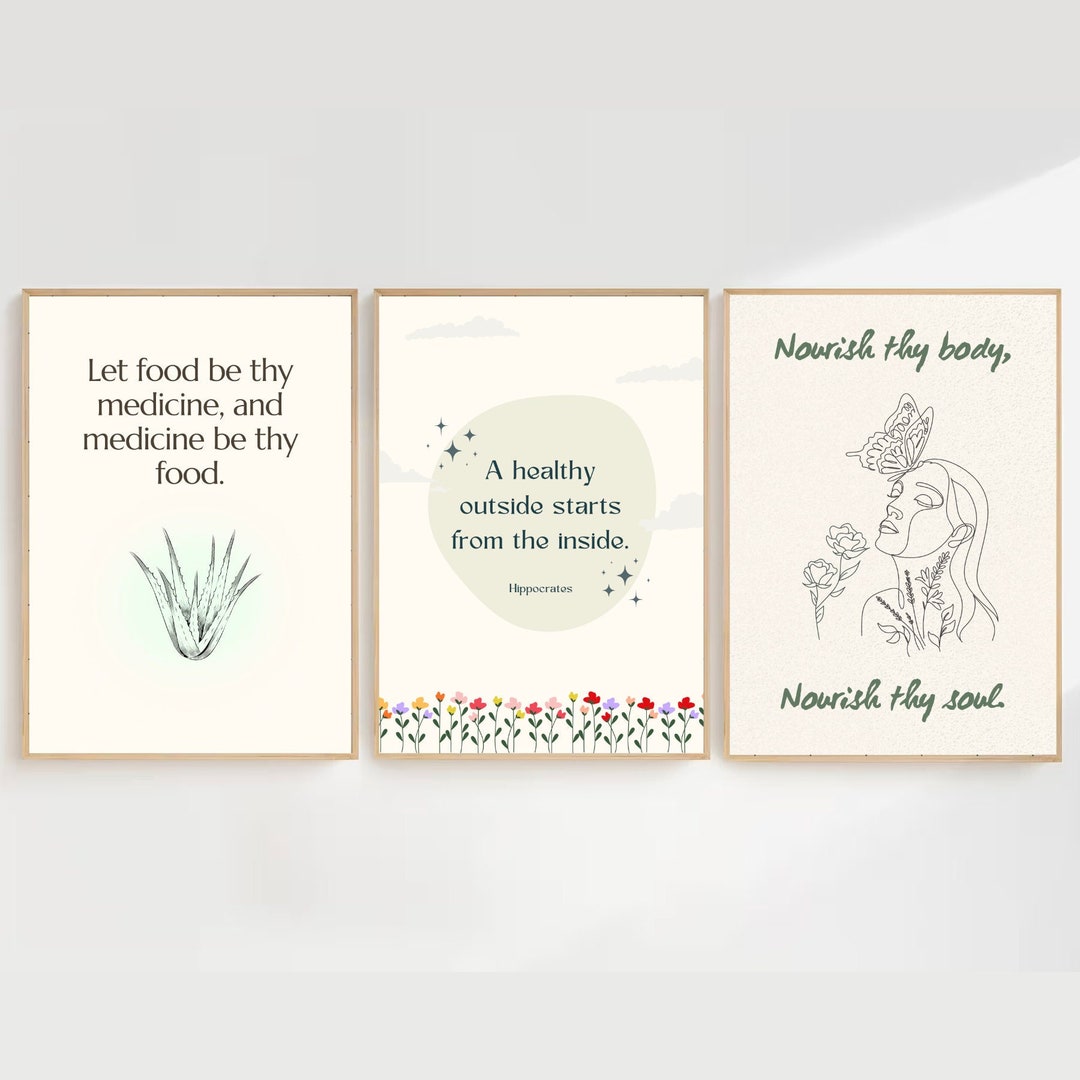 Set of 3 Nutrition Healing Posters, Let Food Be Thy Medicine, Healthy ...