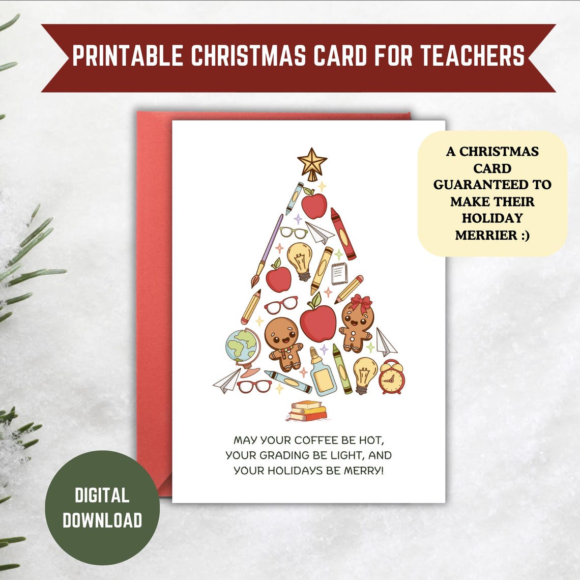Printable Funny Christmas Card for Teachers, Christmas Gift for ...