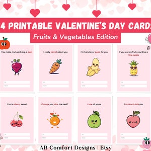 24 Printable Fruit & Vegetables Valentine Day Cards, Funny Food ...
