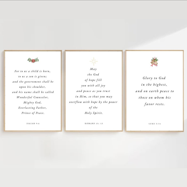 Set of 3 Christmas Christian Scripture Printable Wall Art, Isaiah 9:6 ...