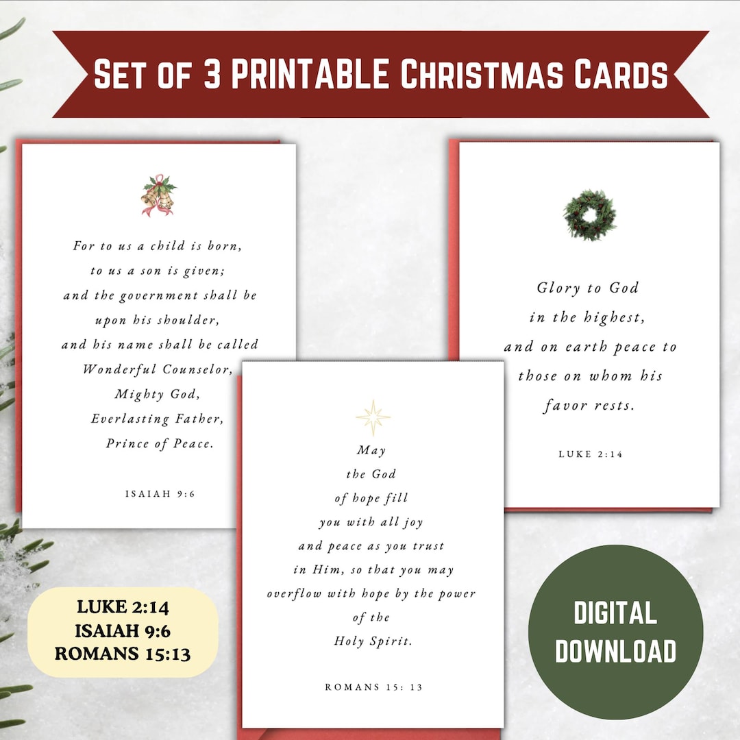 Set of 3 Printable Christian Christmas Cards, Bible Verses Christian ...