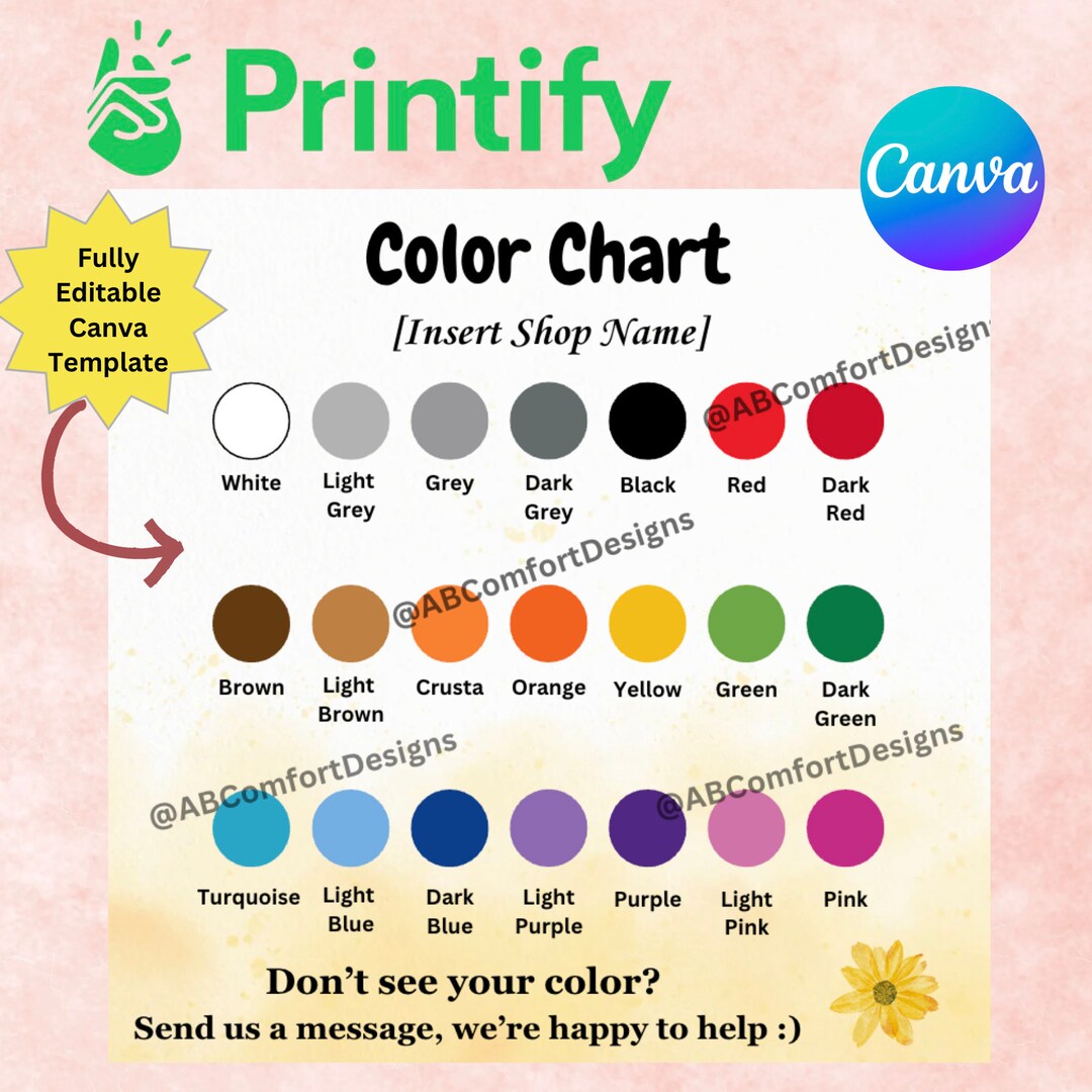 Printify Background Colors Color Chart, Fully Editable Canva Template ...