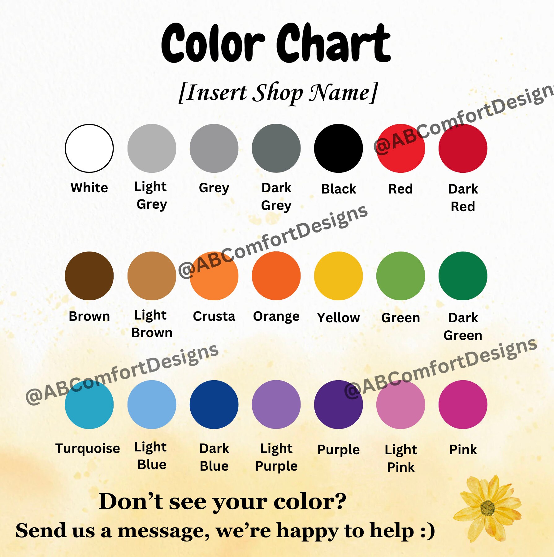 Printify Background Colors Color Chart, Fully Editable Canva Template ...