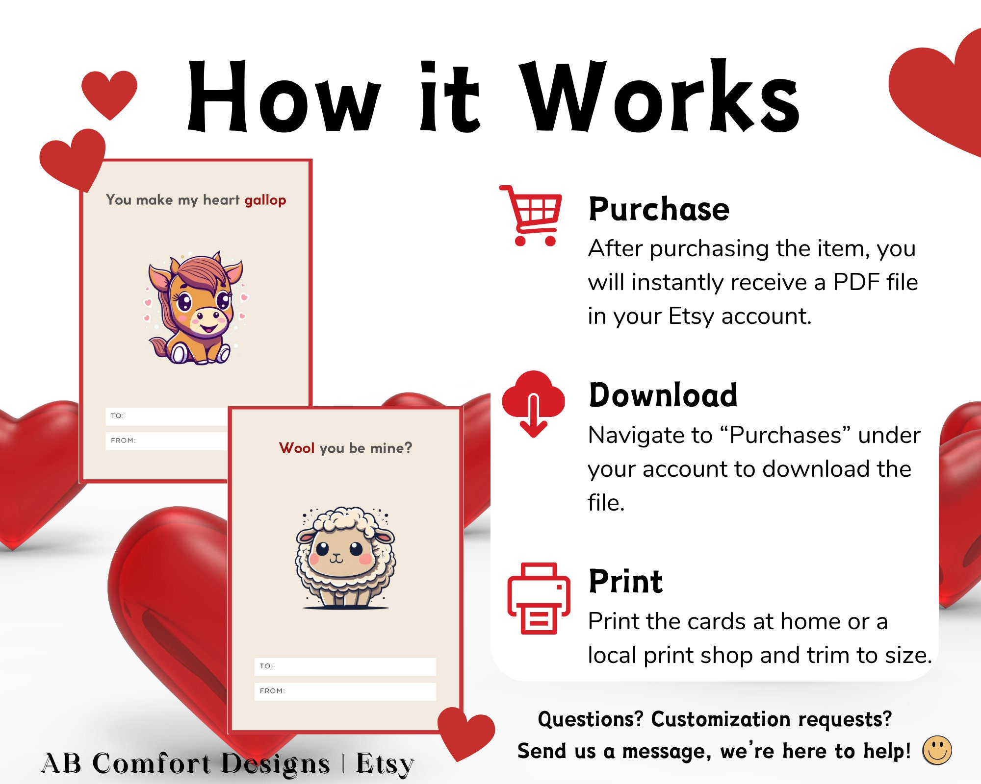 24 Printable Animals Valentine's Day Cards, Dogs Cats Valentine Cards ...