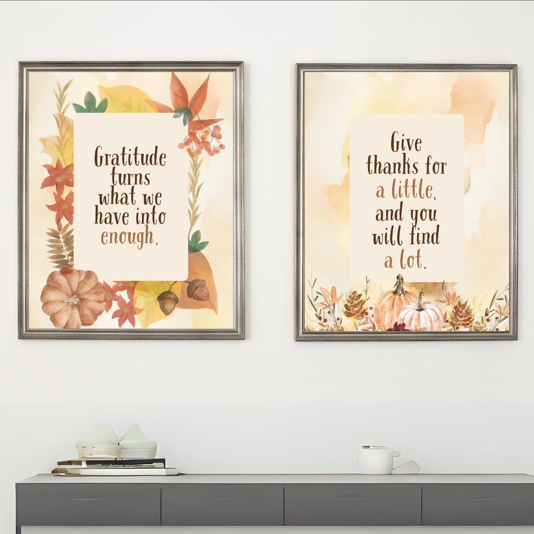Vintage Gratitude Posters Wall Art, Set of 2 Thankful Fall Prints ...