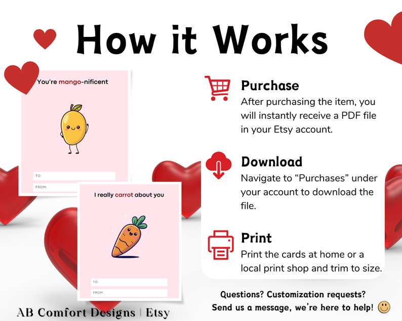 24 Printable Fruit & Vegetables Valentine's Day Cards, Funny Food ...