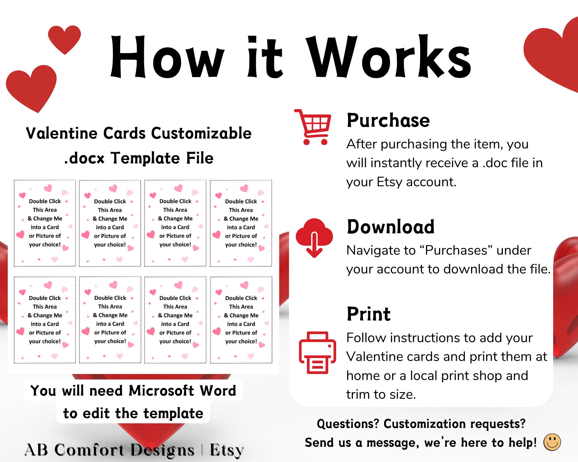 Printable Valentine Day Cards Template, Customizable Editable Microsoft ...