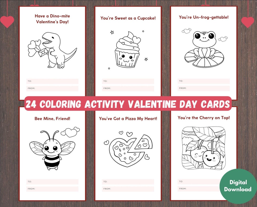 24 Coloring Valentine Cards, DIY Valentine With Pictures, Toddler ...