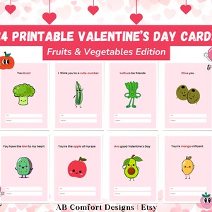 24 Printable Fruit & Vegetables Valentine's Day Cards, Funny Food ...