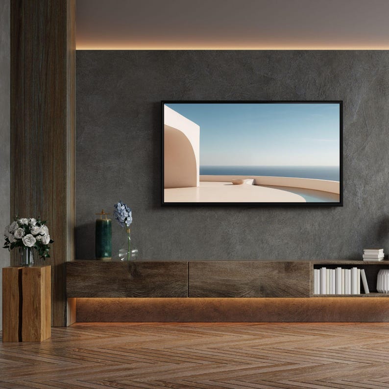 Frame TV Art → Curved Horizon Villa→ Hisense Canvas Art Download - Etsy