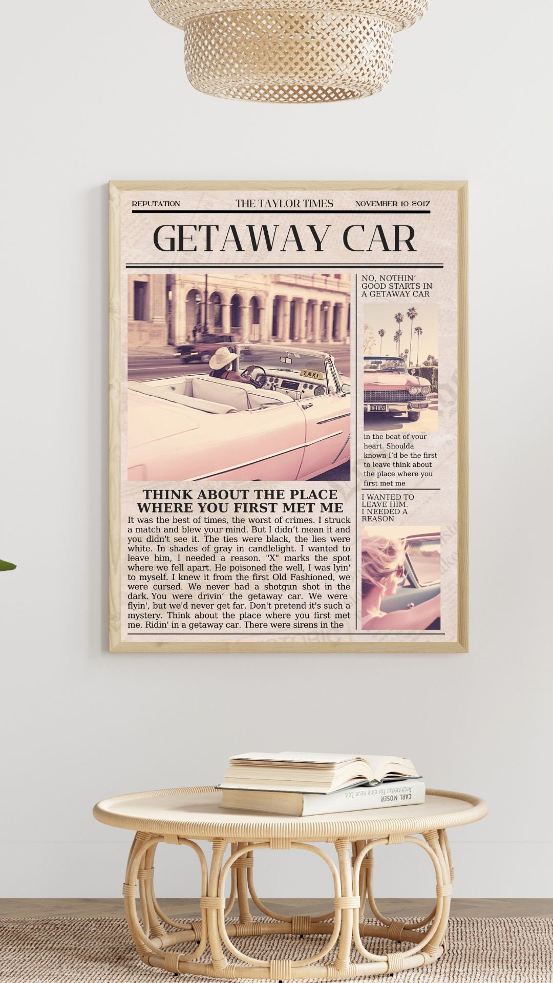 Taylor Retro Newspaper Print, Getaway Car Lyric Print, Reputation ...