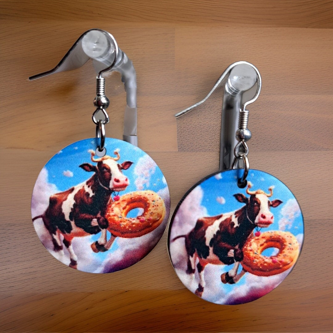 Cow Earrings, Double-sided, Sublimation Earrings, Cows, Circle Earrings ...