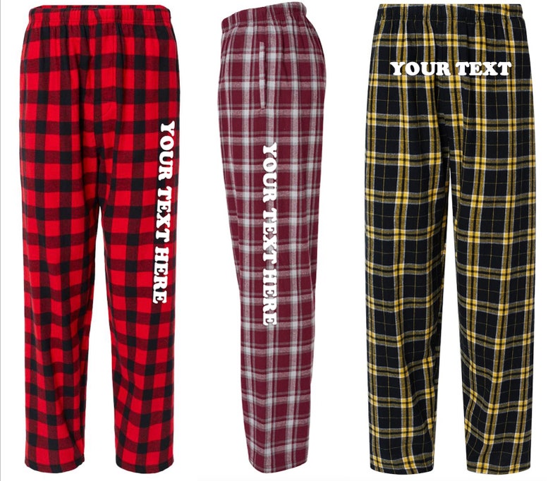 Custom Men's Flannel Logo Text Pajama Pants, Personalized Plaid ...