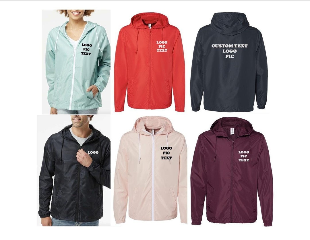 Custom UNISEX Logo Image Windbreaker Rain Jacket, Custom Unisex Hooded ...