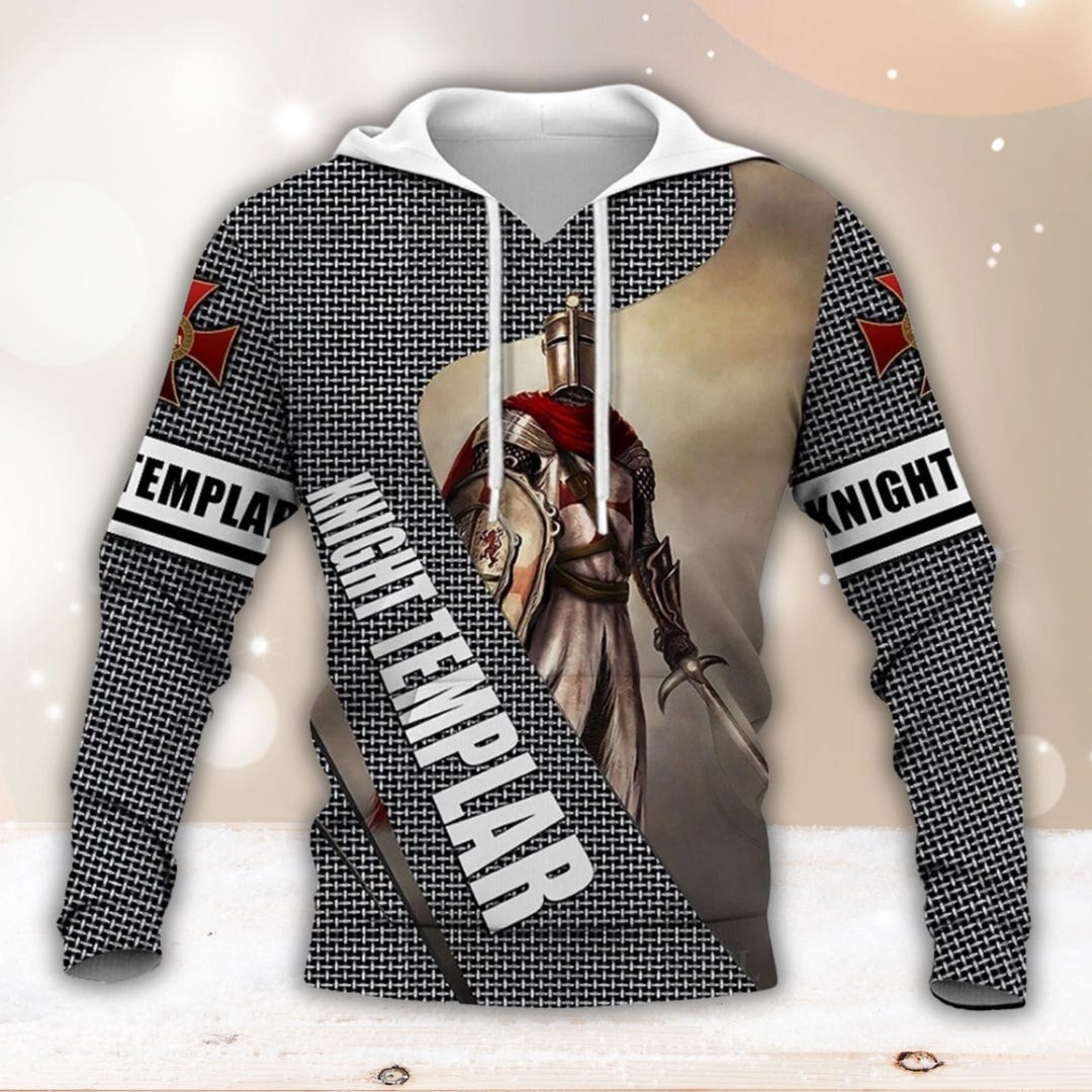 Knight Templar Hoodie Chainmail Pattern, Crusader Warrior Graphic ...
