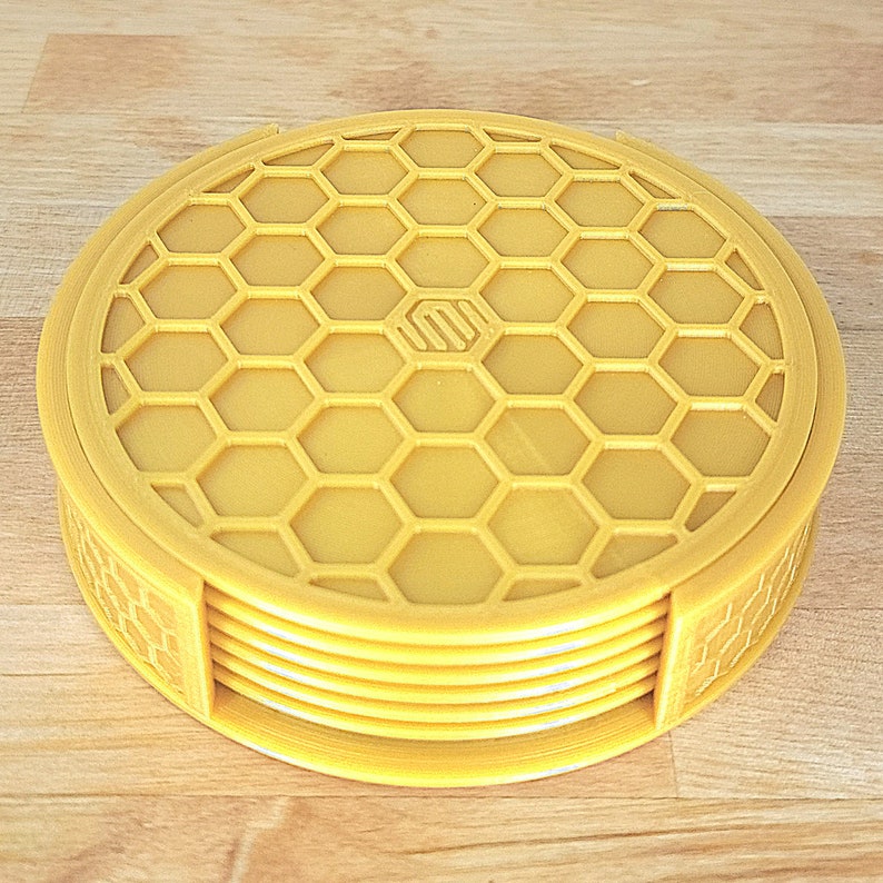 Hexagon Drink Coasters With Holder 6pc Set Nonslip Cork Bottoms 3D ...