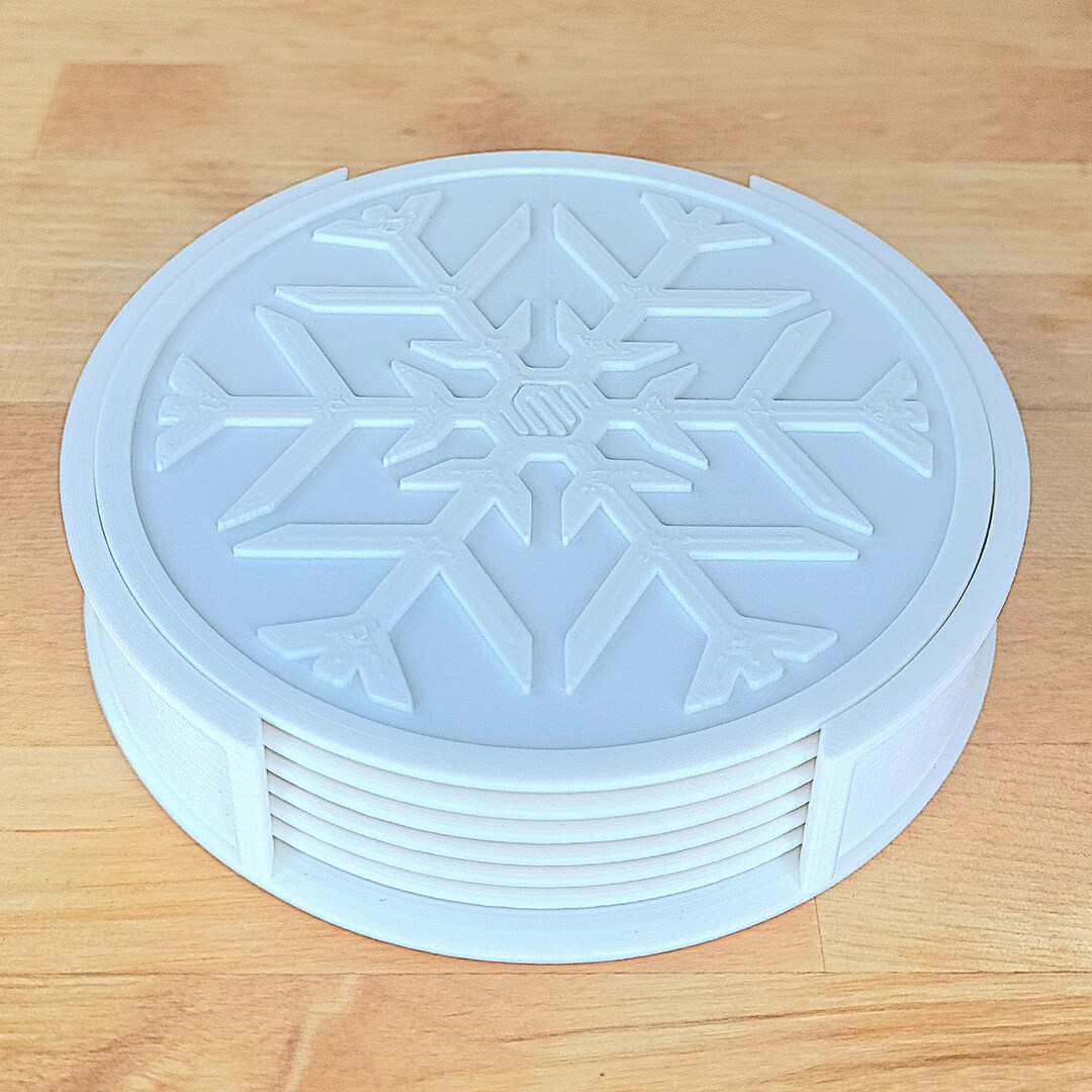 Snowflake Drink Coasters With Holder 6pc Set Nonslip Cork Bottoms 3D Printed - Etsy