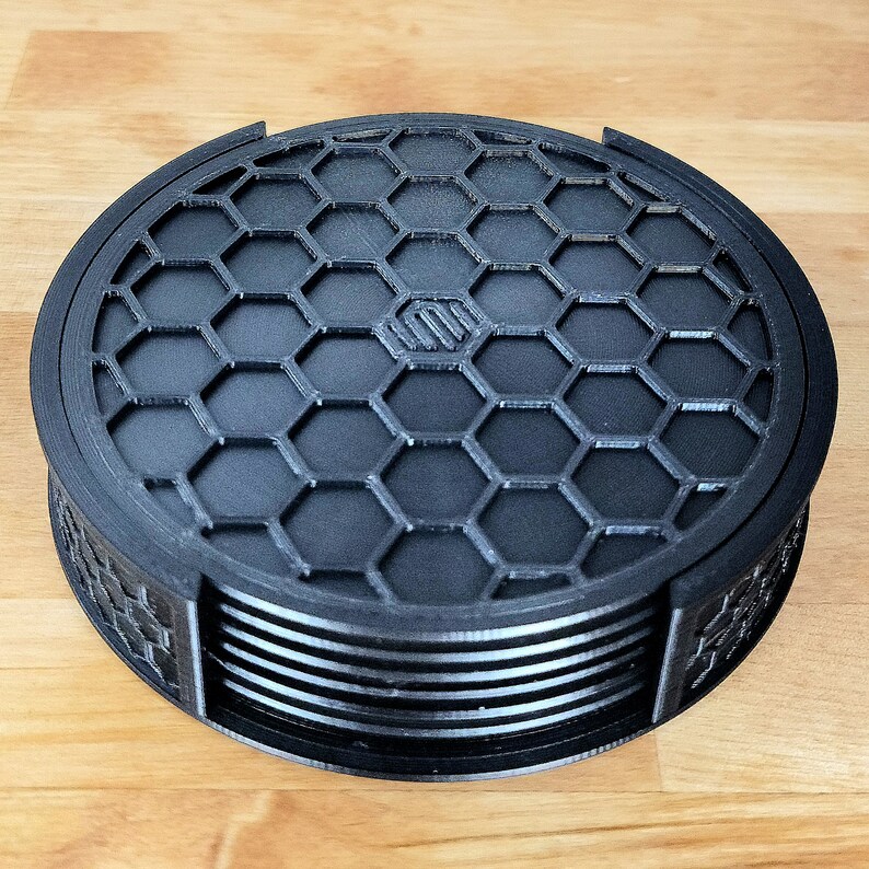 Hexagon Drink Coasters With Holder 6pc Set Nonslip Cork Bottoms 3D ...