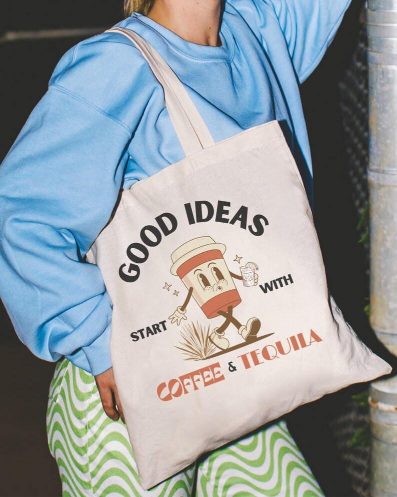 Retro Coffee Tote Bag, Aesthetic Trendy Canvas Bag, Present Idea for ...