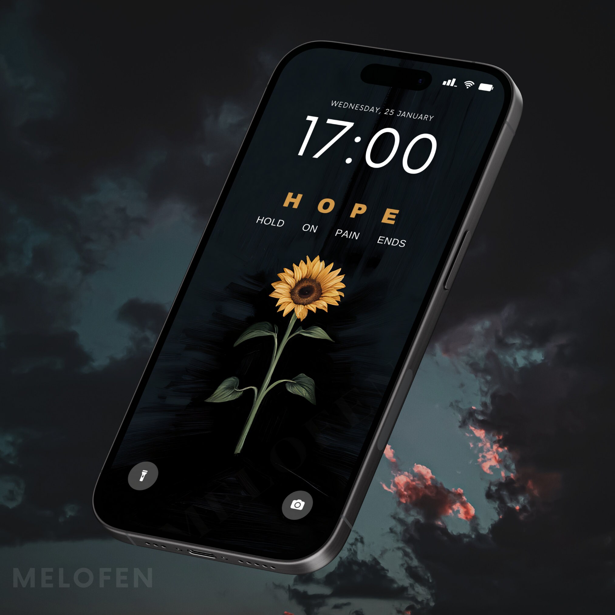 Hope Quote iPhone Wallpaper Bright Sunflower on Black Background ...