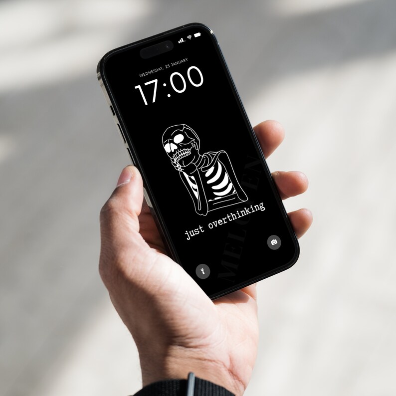 Just Overthinking Quotes iPhone Wallpaper Dark Death Skeleton Think ...