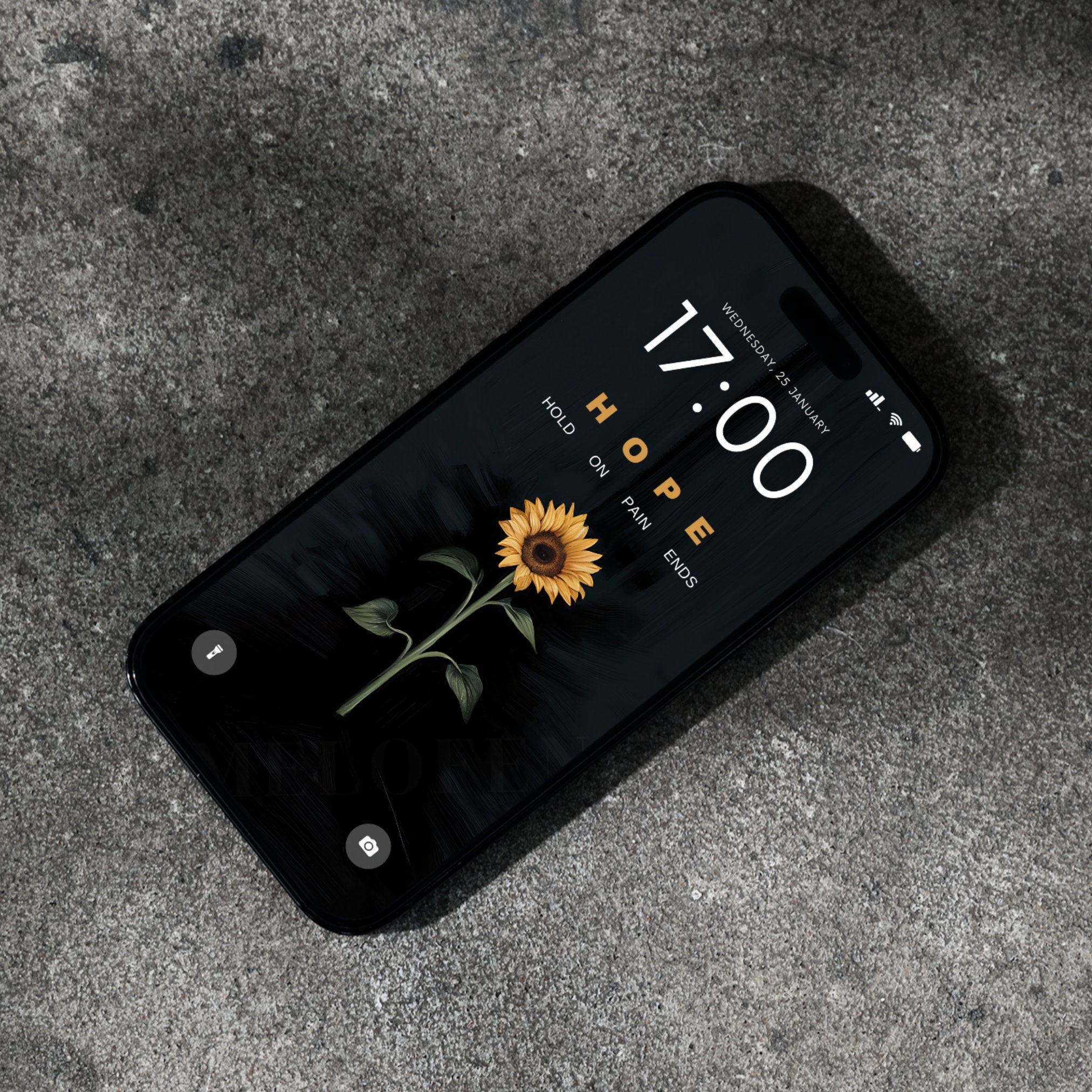 Hope Quote iPhone Wallpaper Bright Sunflower on Black Background ...