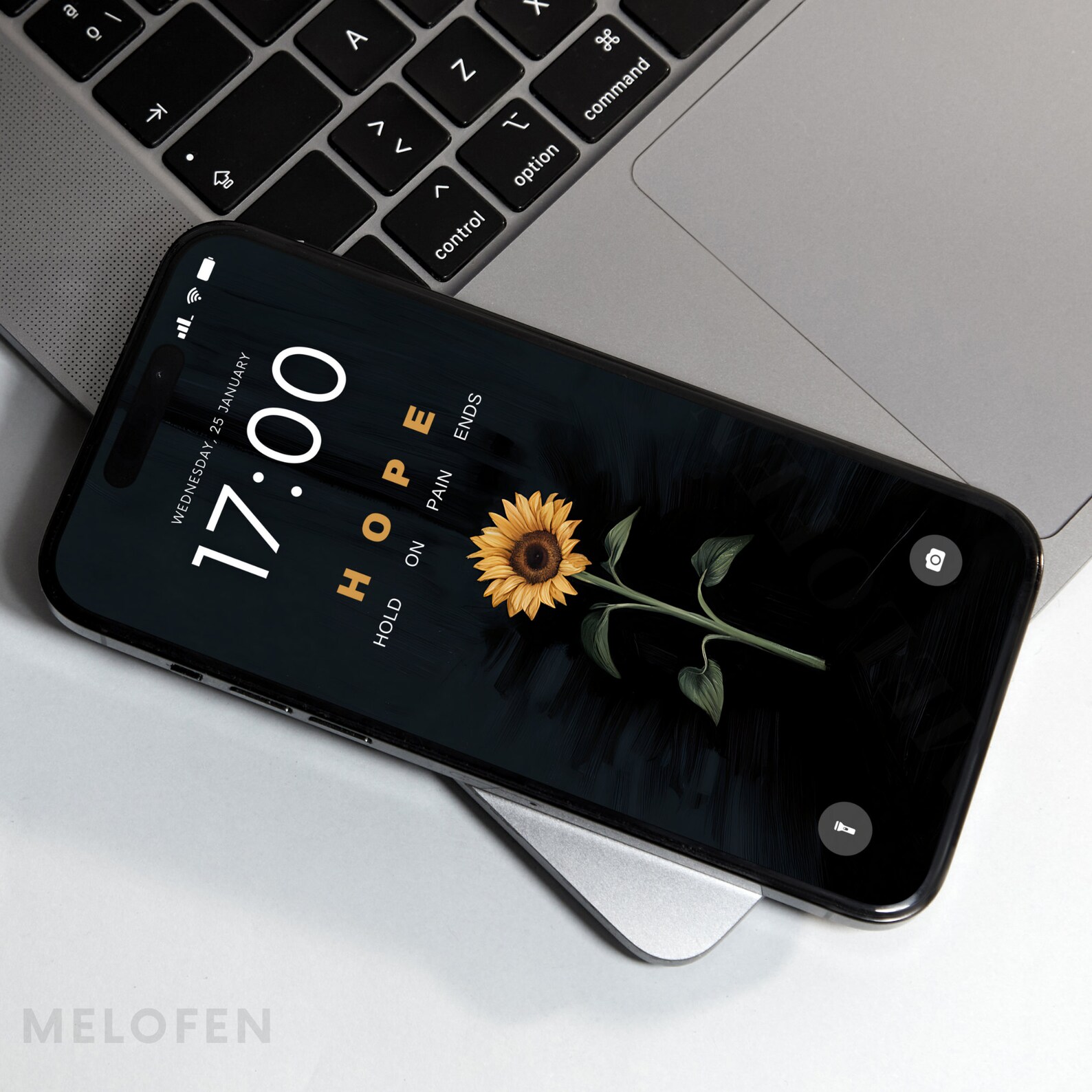 Hope Quote iPhone Wallpaper Bright Sunflower on Black Background ...