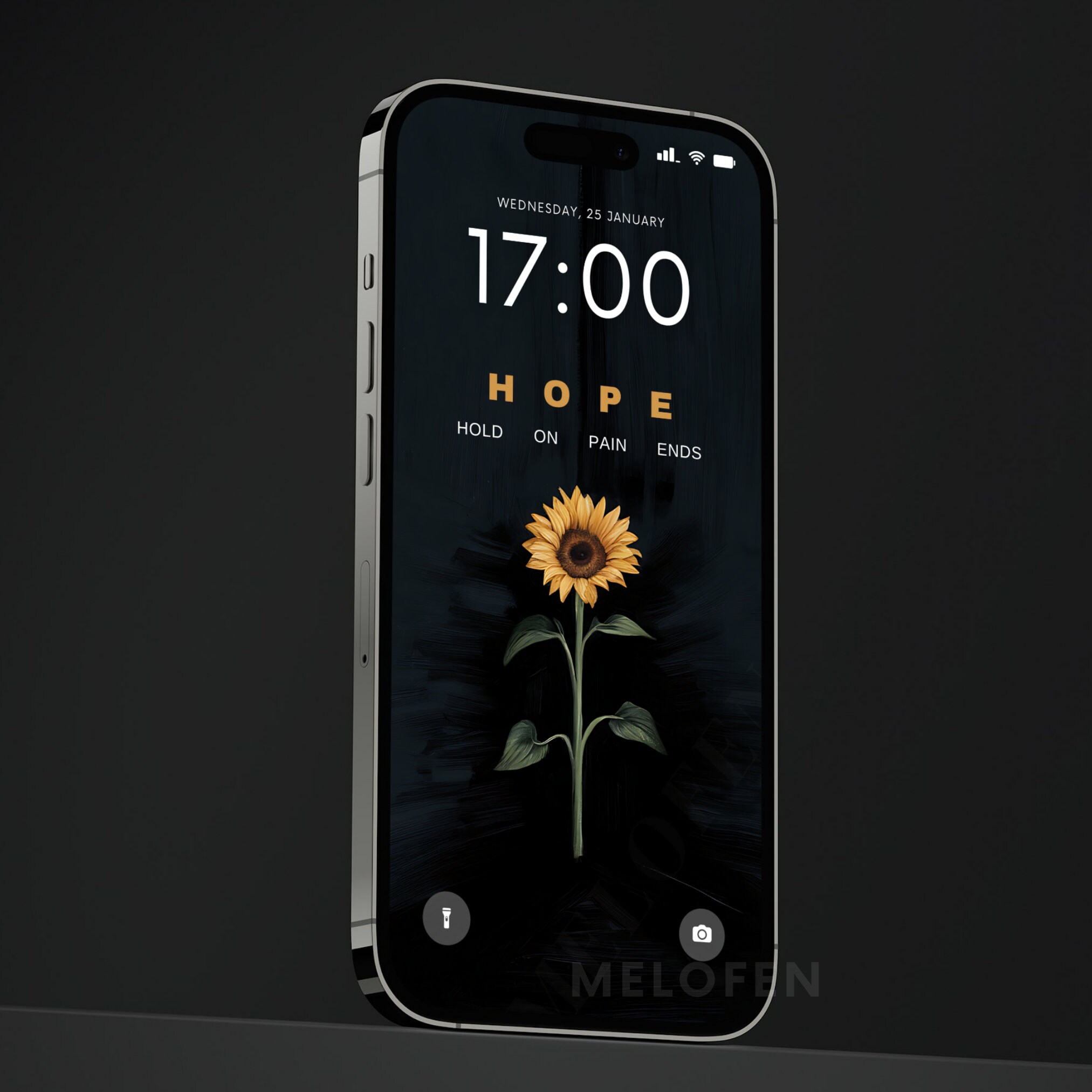 Hope Quote iPhone Wallpaper Bright Sunflower on Black Background ...