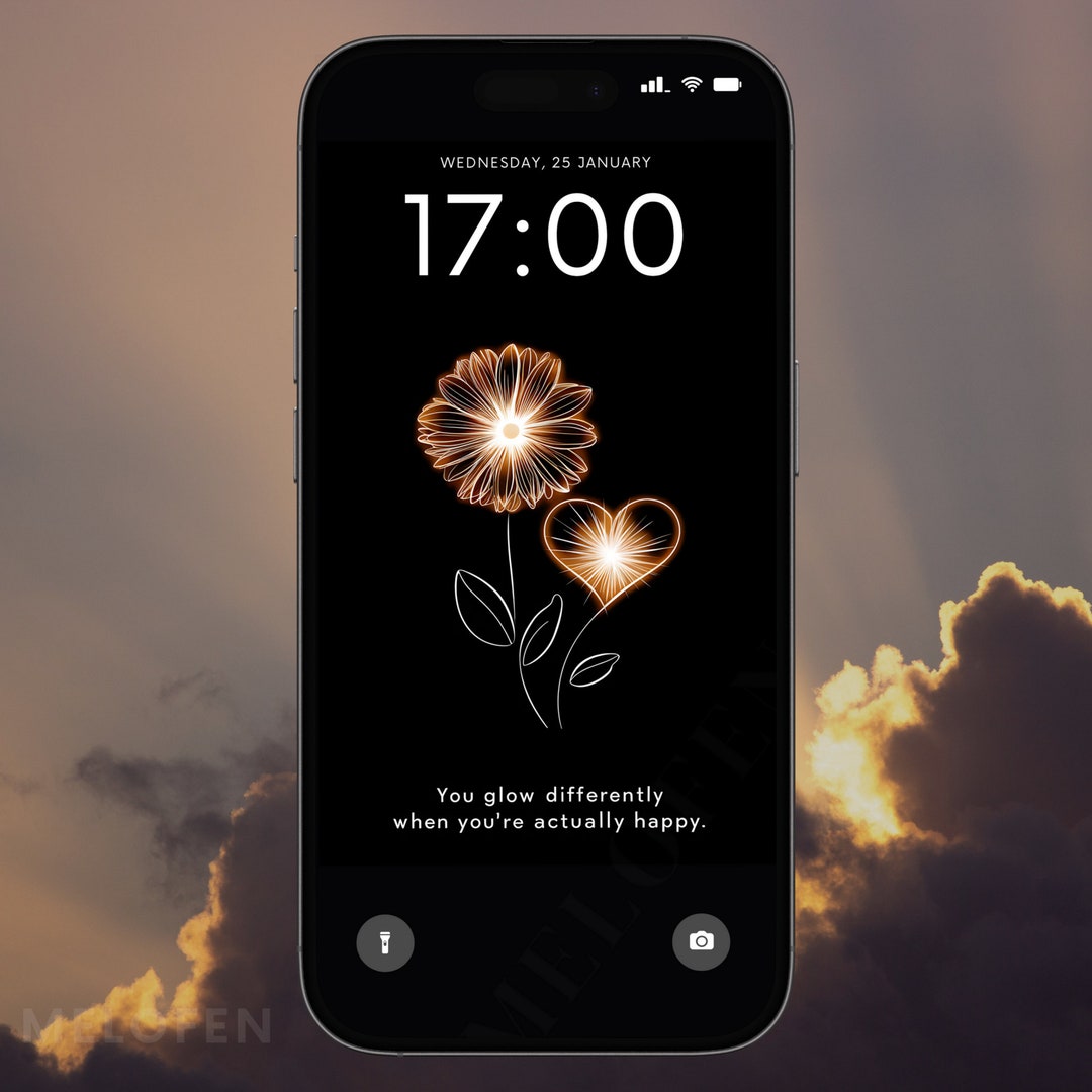 Radiant Happiness iPhone Wallpaper Glowing Line Art of Flower and Heart ...