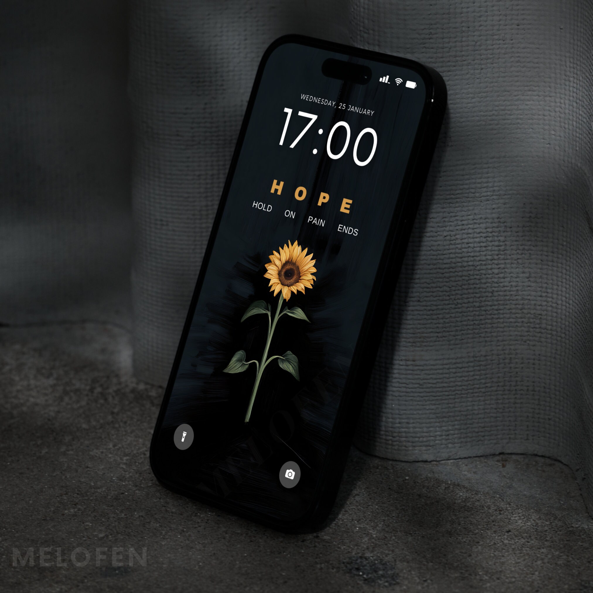 Hope Quote iPhone Wallpaper Bright Sunflower on Black Background ...