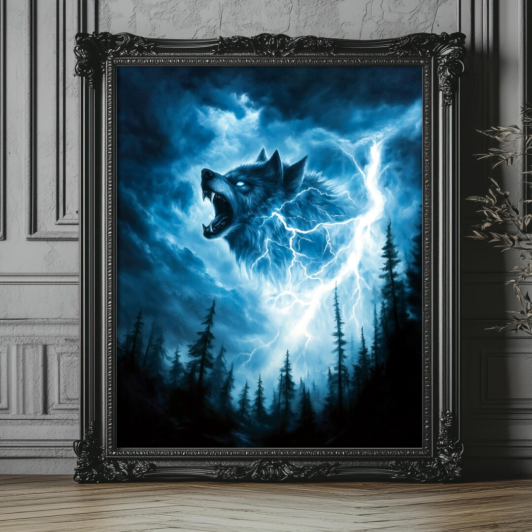 Storm Wolf Fantasy Art, Thunder Spirit Wall Print, Electric Blue Wolf ...