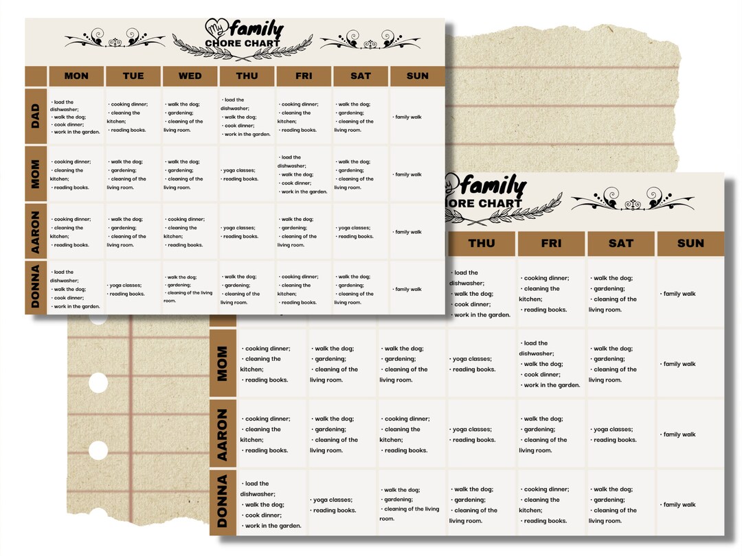 Family Chore Chart Printable Downloadable Digital Product Organize ...