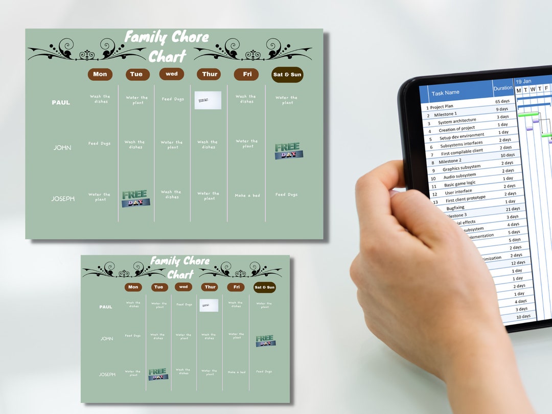 Printable Family Chore Chart Organizational Tool for Household Tasks ...