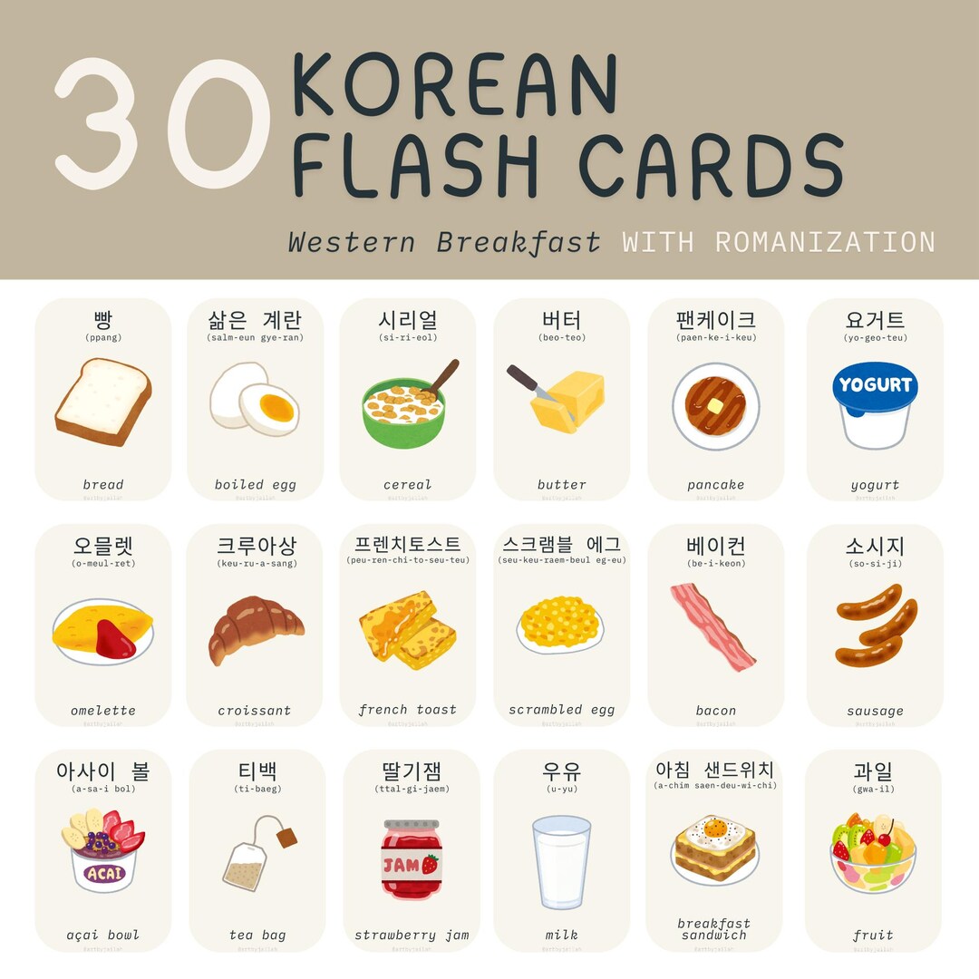 Korean Flashcards | Romanization | Korean Food Flashcards | Digital ...