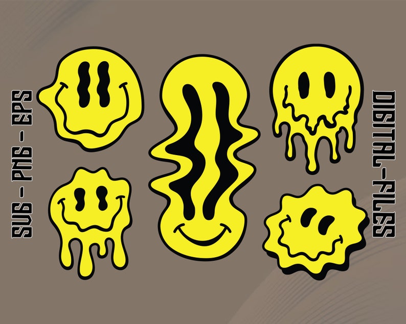 Drippy Smiley Face Svg Bundle, Thawing Smiley Svg, Melting Face Bundle ...
