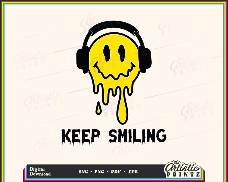 Drippy Smiley Svg, Keep Smiling Svg, Groovy Face Svg, Melted Face Svg ...