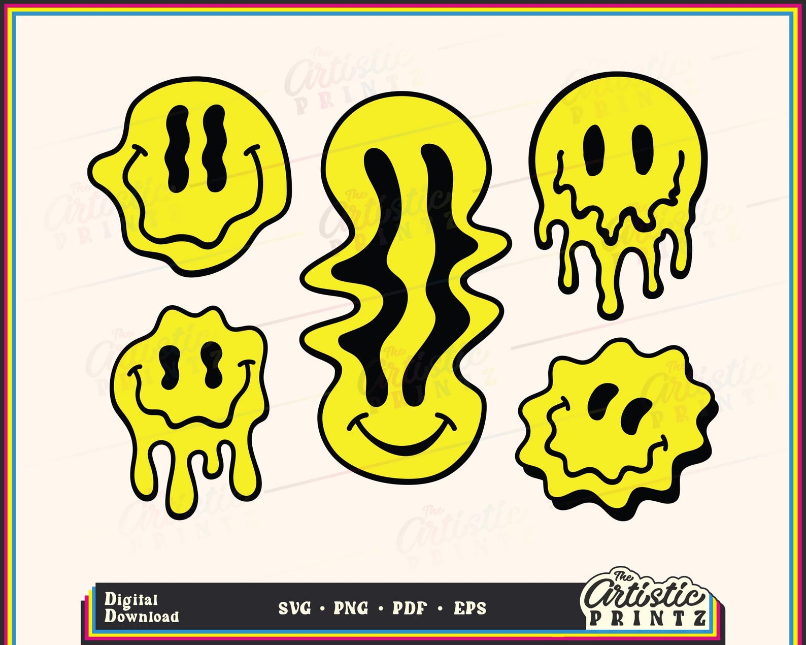 Drippy Smiley Face Svg Bundle, Thawing Smiley Svg, Melting Face Bundle ...