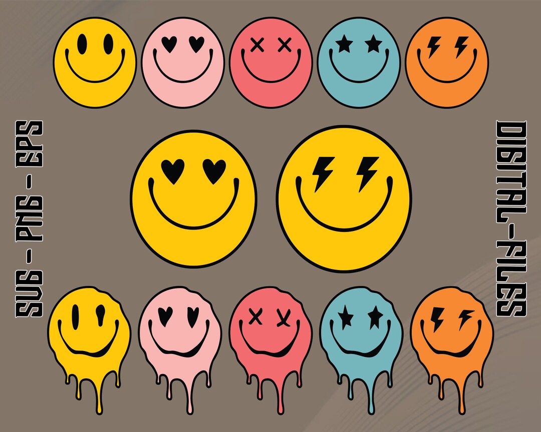 Groovy Smiley Face Bundle Svg, Smiley Face Bundle Svg, Retro Smiley ...