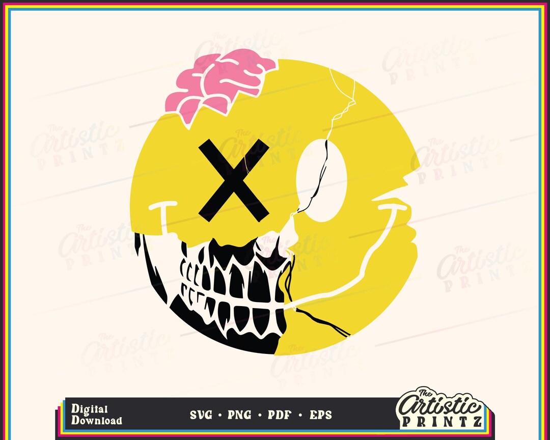 Half Smiley and Skull Svg, Smiley Skull Svg, Emoji Skull Svg, Smiley ...