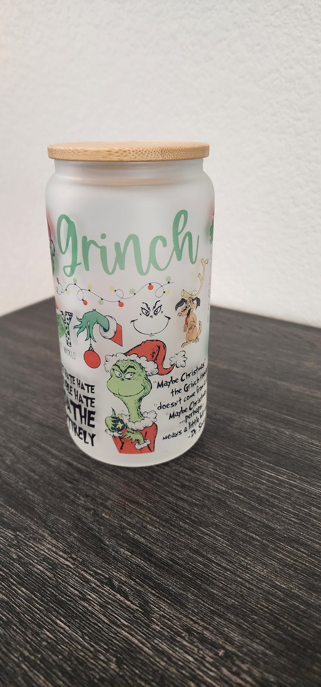 Grinch Christmas Frosted Glass Cup - Etsy