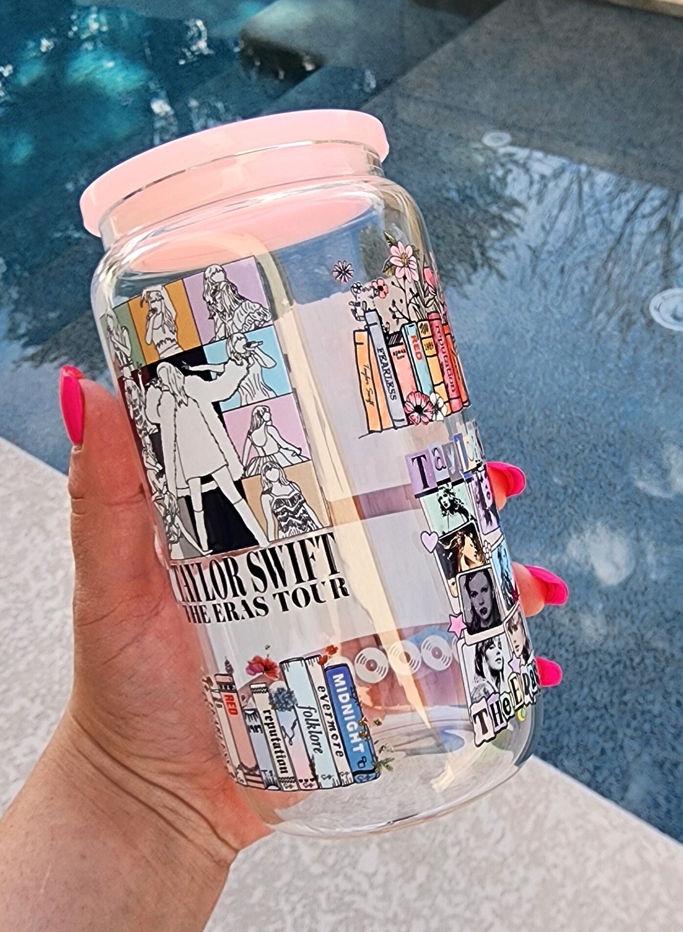 16oz Taylor Swift Glass Cup With Pink Lid - Etsy